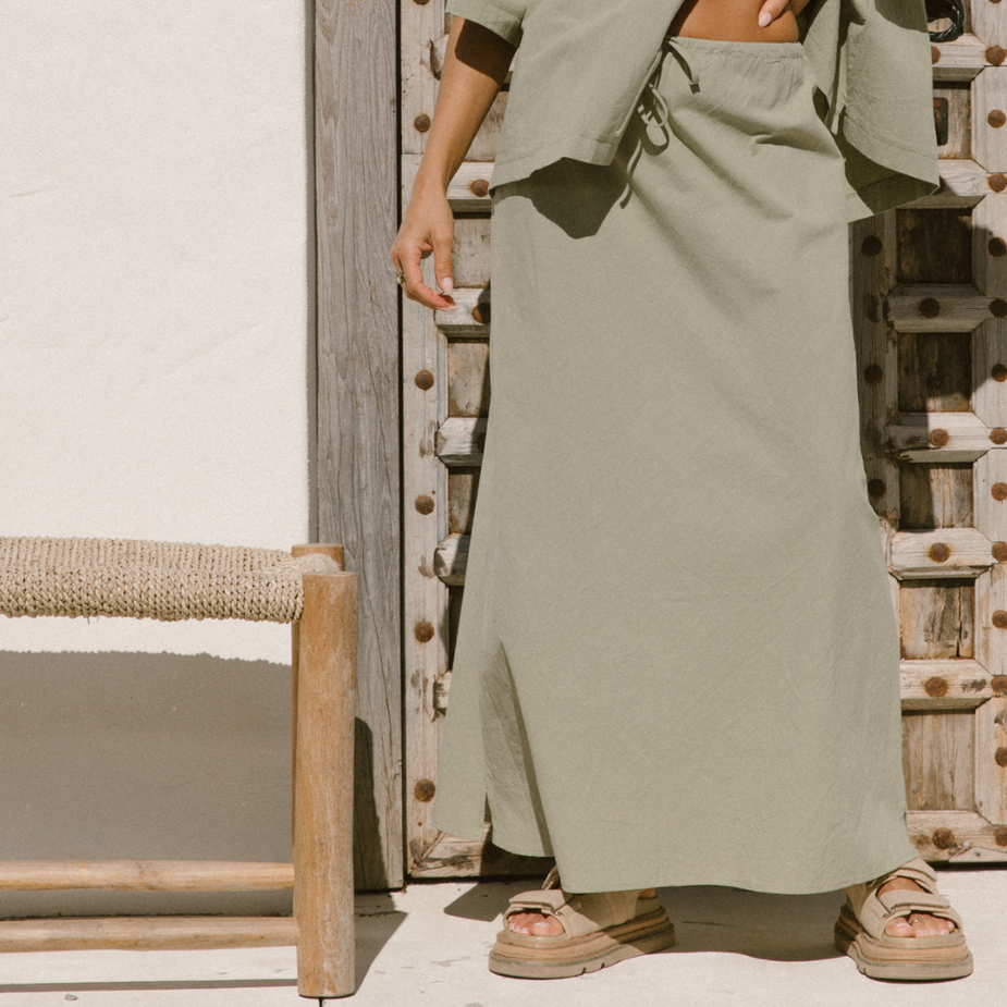 Lacey Maxi Skirt Sage Green | Women’s Cotton Maxi Skirt – The Lullaby Club
