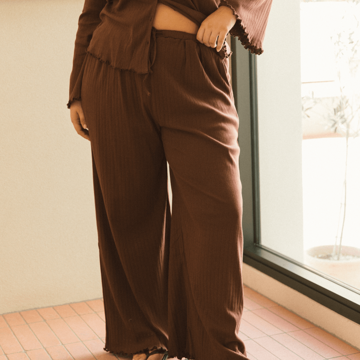 Ava Pointelle Pants | Brown – The Lullaby Club