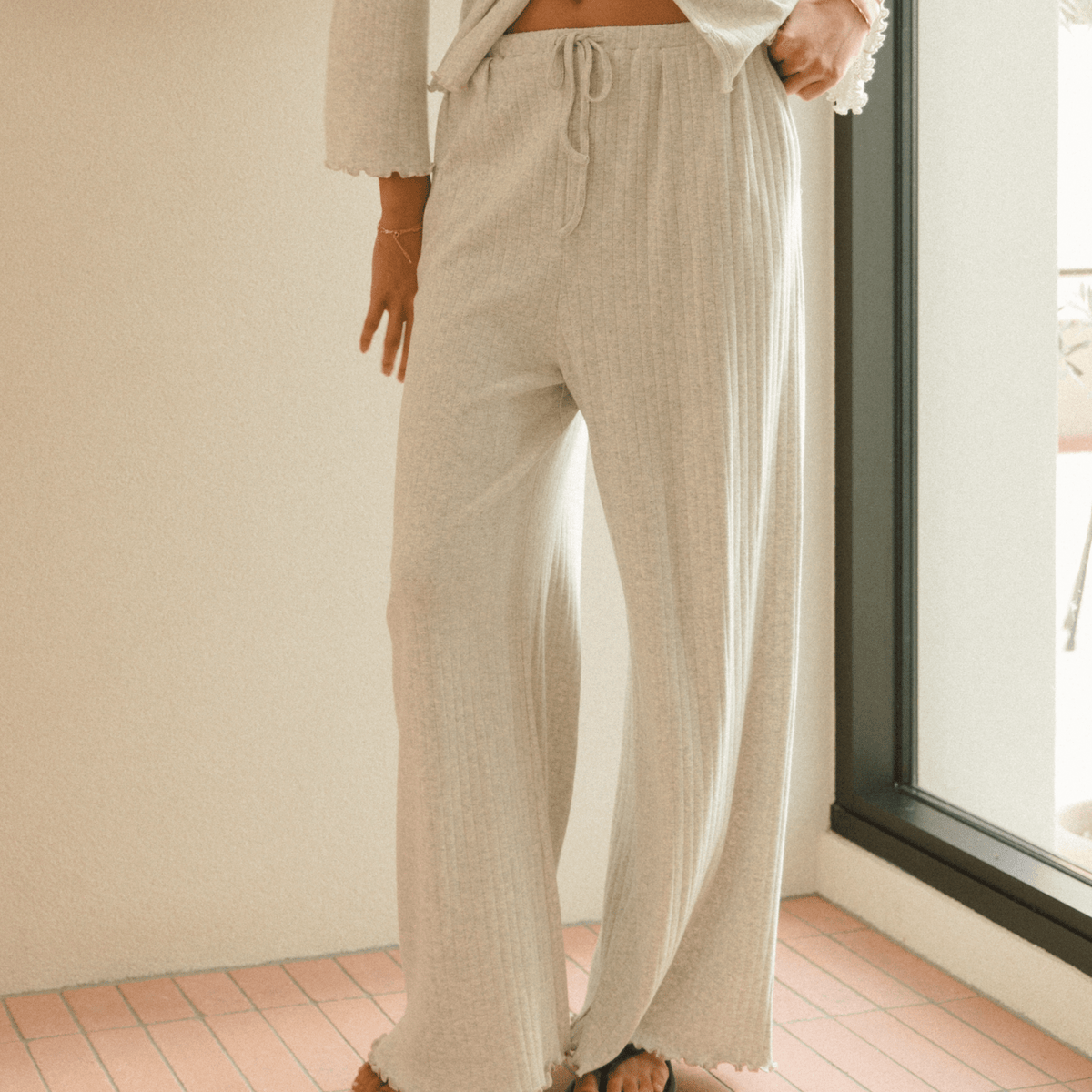 Ava Pointelle Pants | Grey Marle – The Lullaby Club