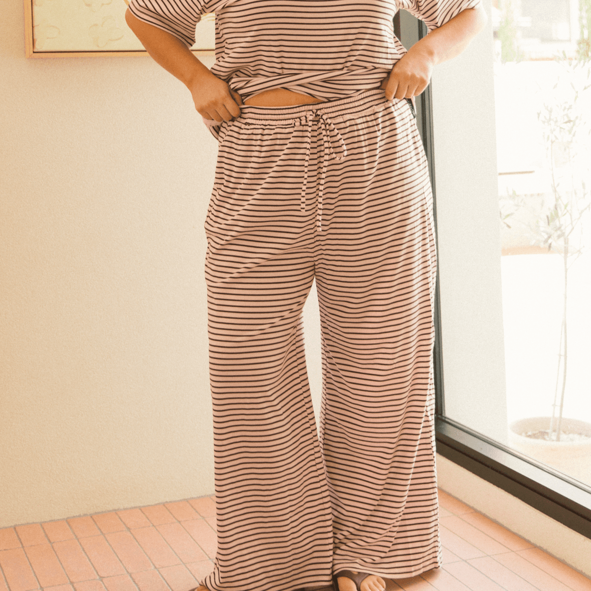 Pink Brown Stripe Essentials Pants | The Lullaby Club
