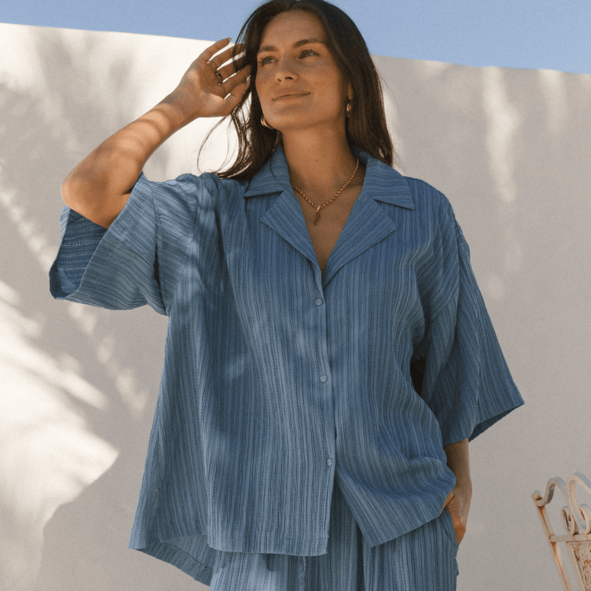 Lacey Shirt - Dark Blue Crepe | Bump-Friendly & Postpartum Clothing ...