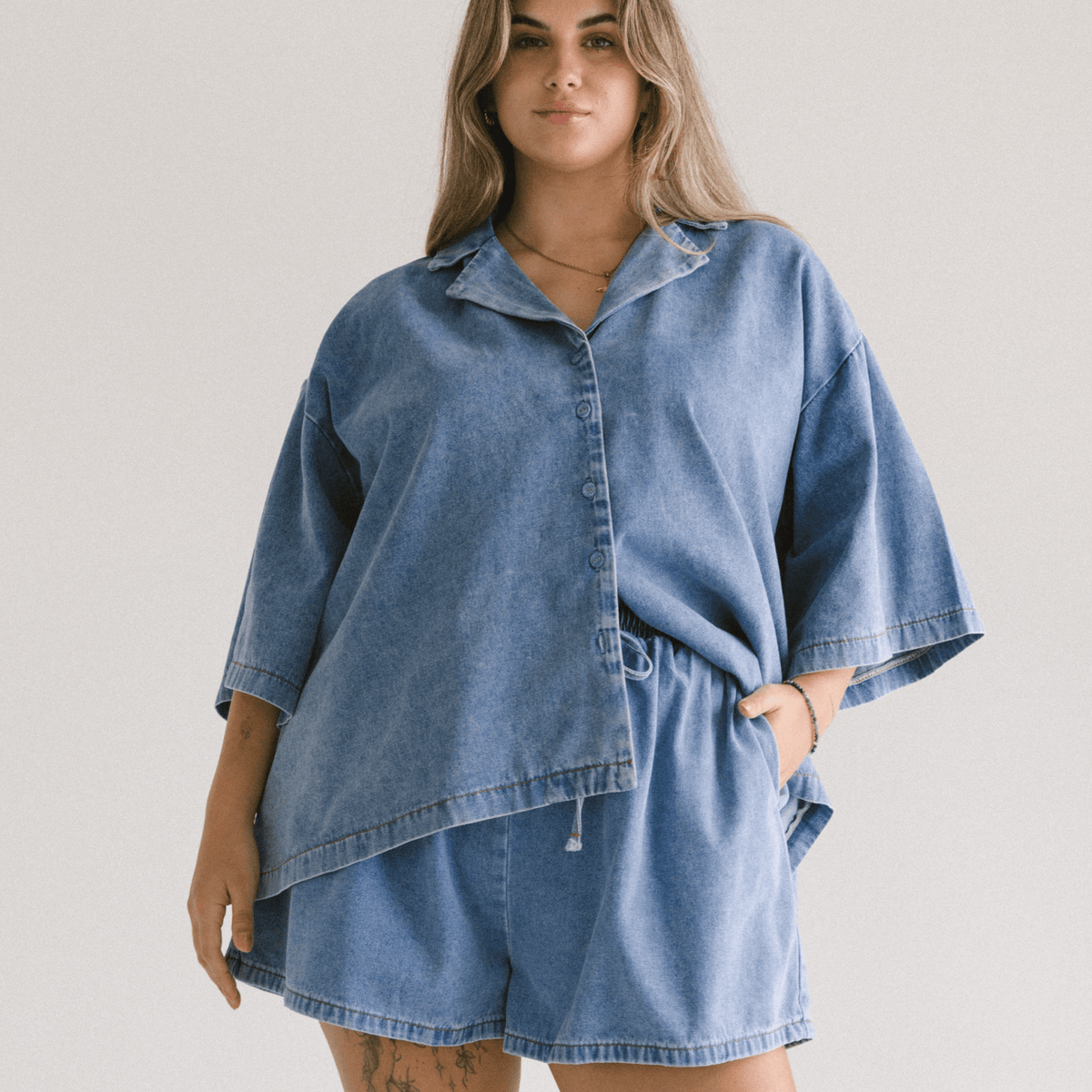 Lacey Shirt – Light Denim | Relaxed Fit Cotton Denim Shirt | The ...