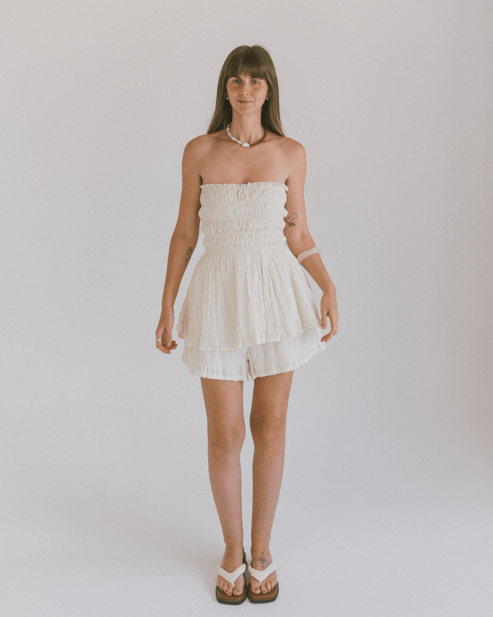 Mabel Top - Beige Seersucker | Size-Inclusive Strapless Summer Top ...
