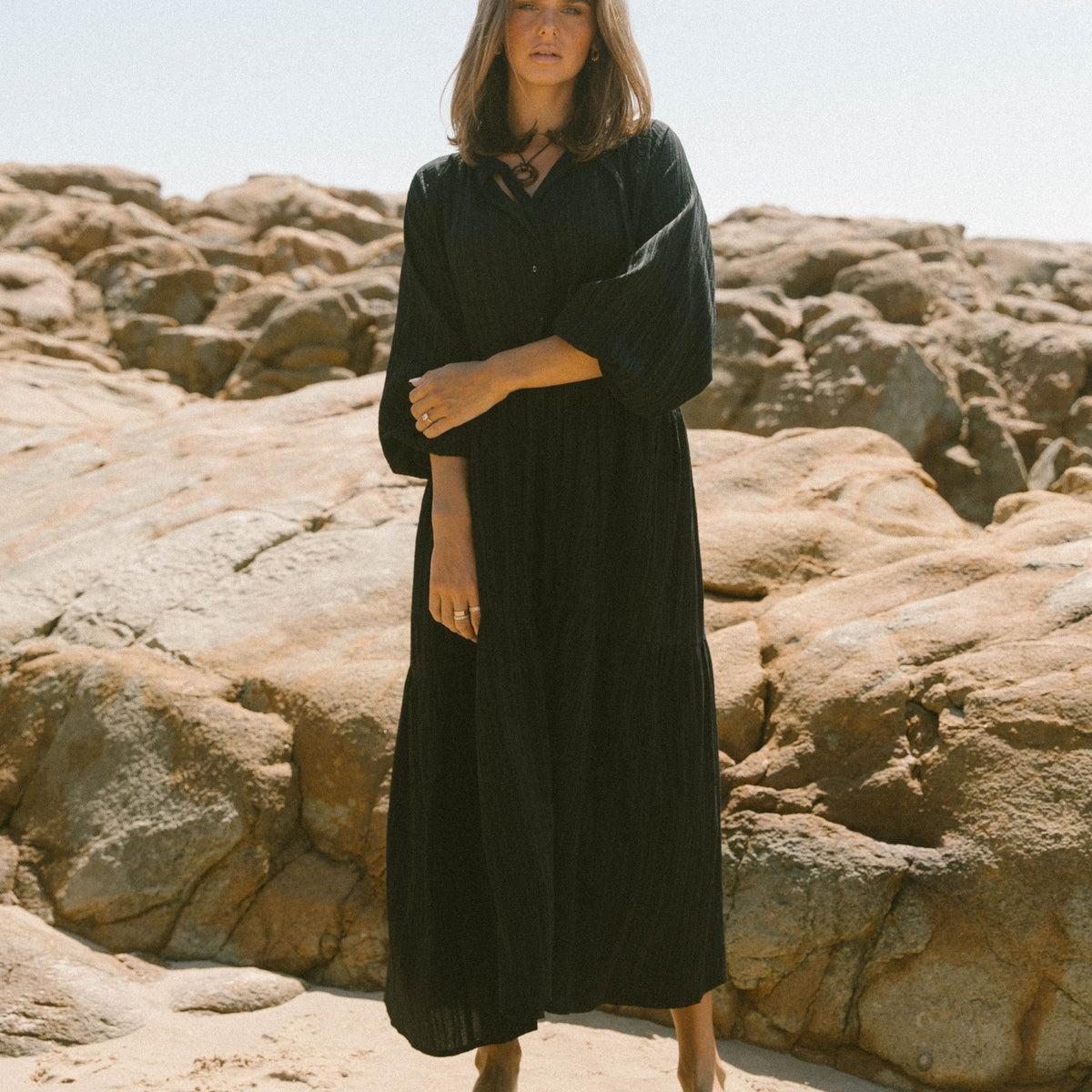 Maxi Ruby Smock Dress Black Crepe | TLC x Chekoh Collaboration – The ...