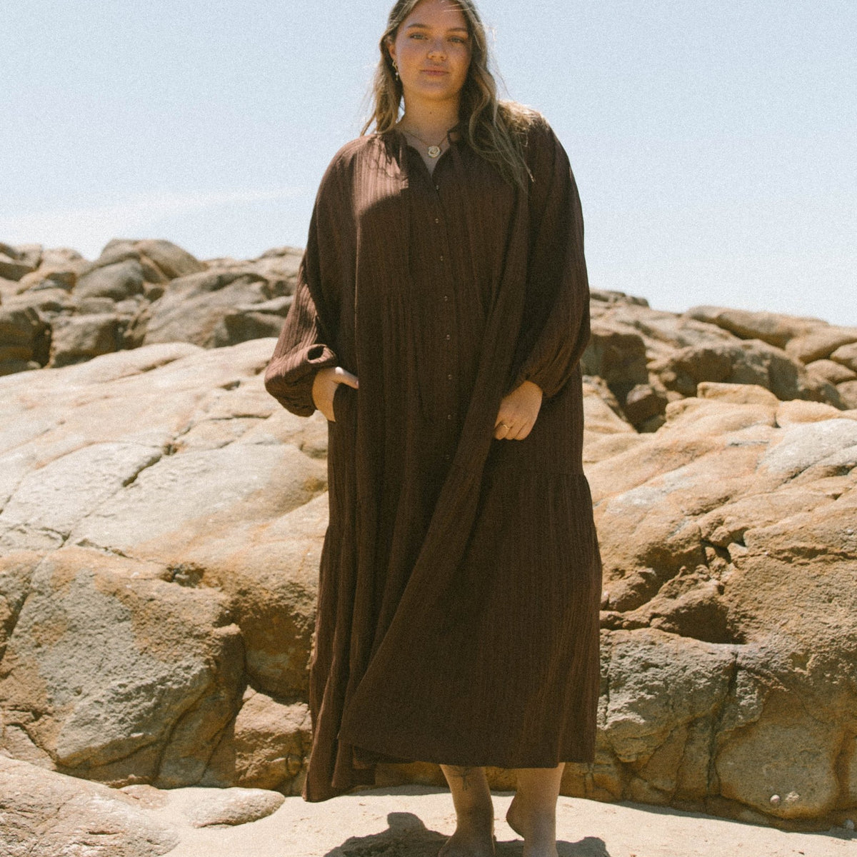 Maxi Ruby Smock Dress Brown Crepe | TLC x Chekoh Collaboration – The ...